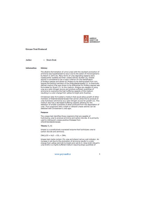 Urease Test Protocol - Peyvand Tashkhis Teb